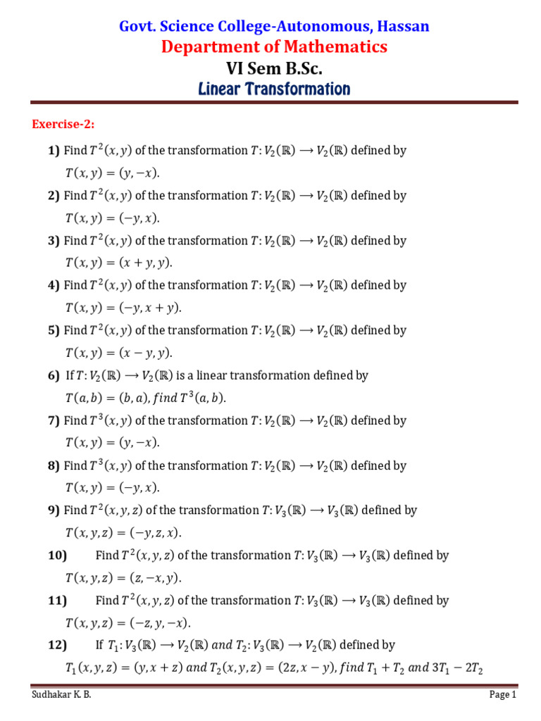 Linear Transformation - Exercise | PDF | Linear Subspace | Basis (Linear Algebra)