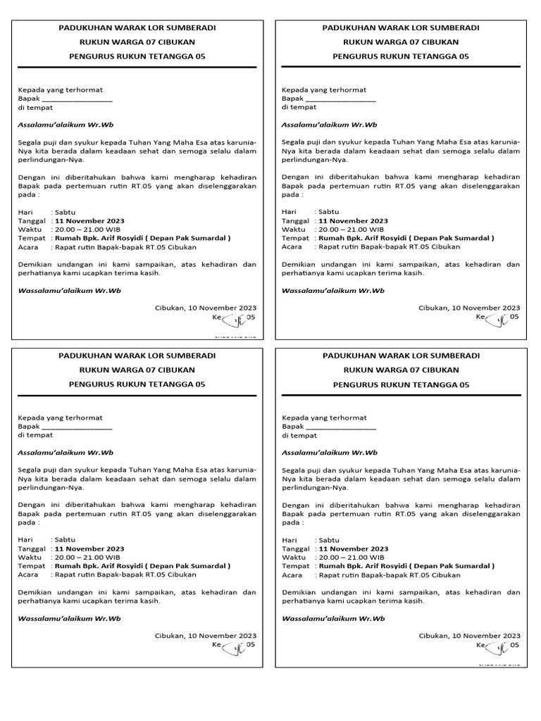 Undangan Rapat RT Word | PDF