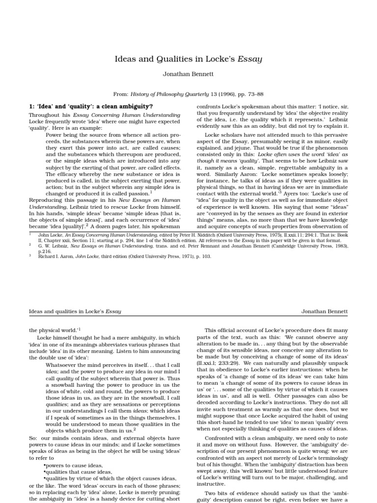 Locke's Ideas vs. Qualities Explained | PDF | Idea | Substance Theory