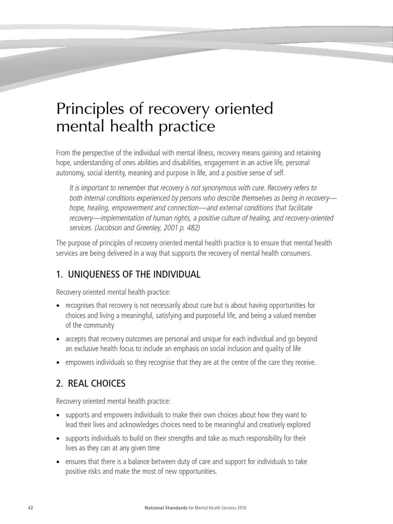 Principles of Recovery For Mental Health Service | PDF | Self-Improvement