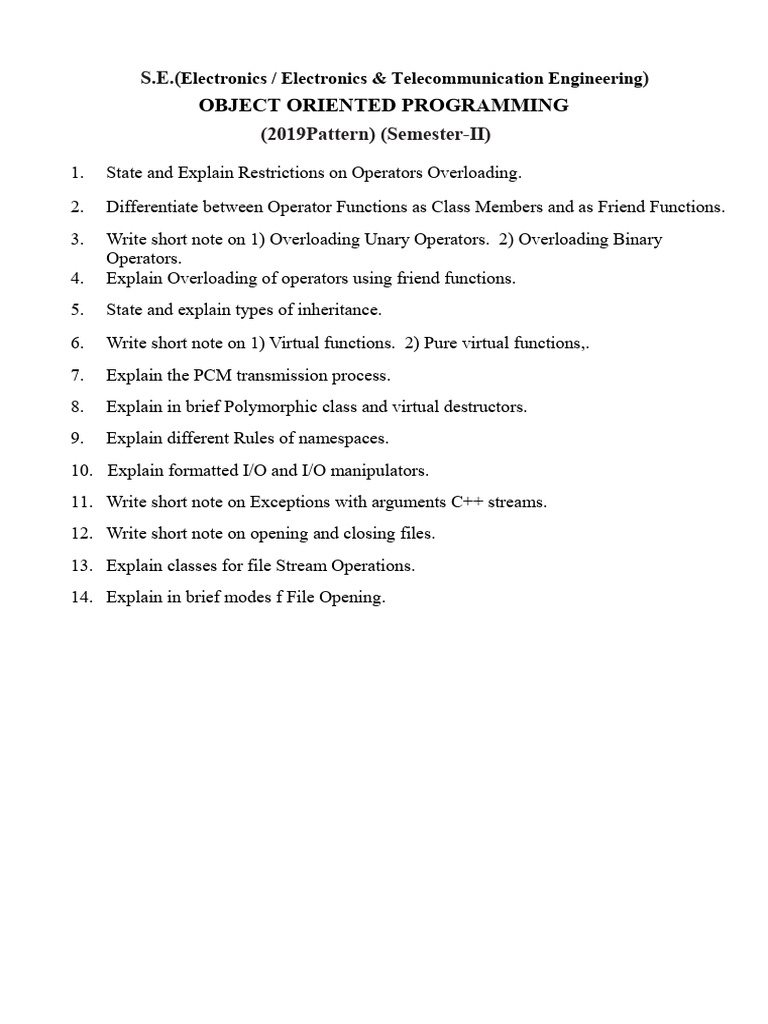 SE - EnTC - Electronics - OBJECT ORIENTED PROGRAMMING | PDF