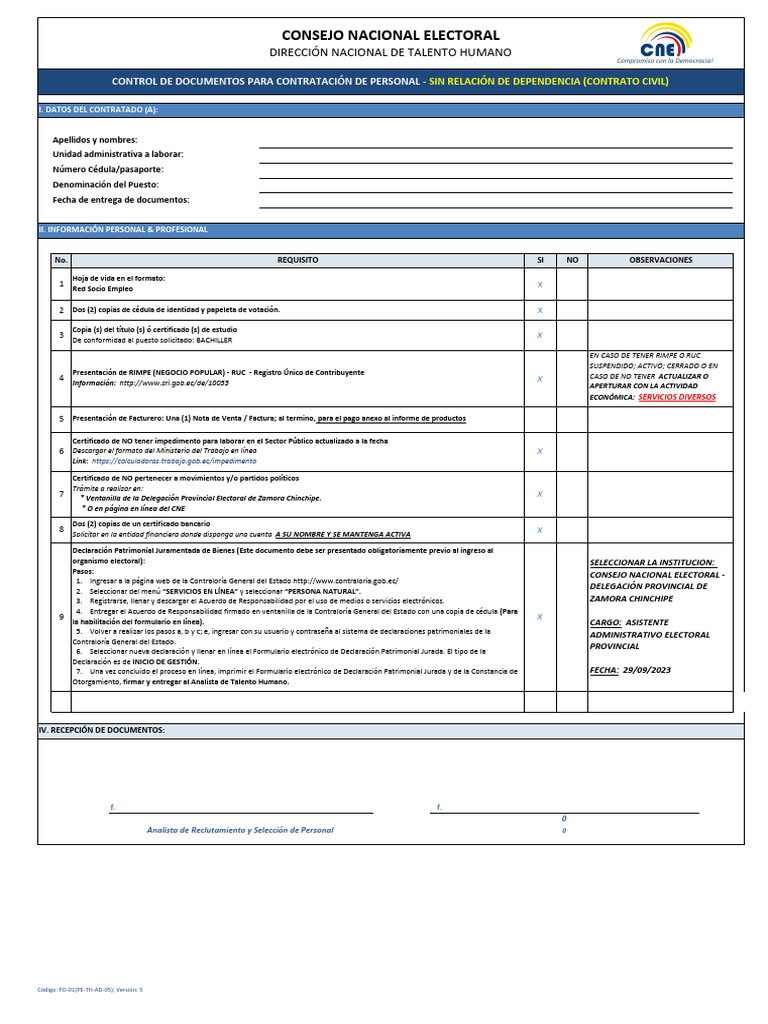 Check List Documentación | PDF