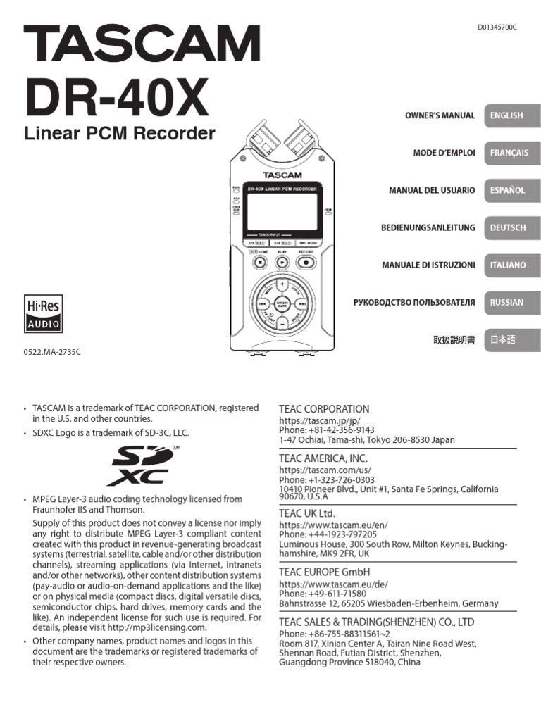 DR-40X Recorder User Guide | PDF | Ac Power Plugs And Sockets ...