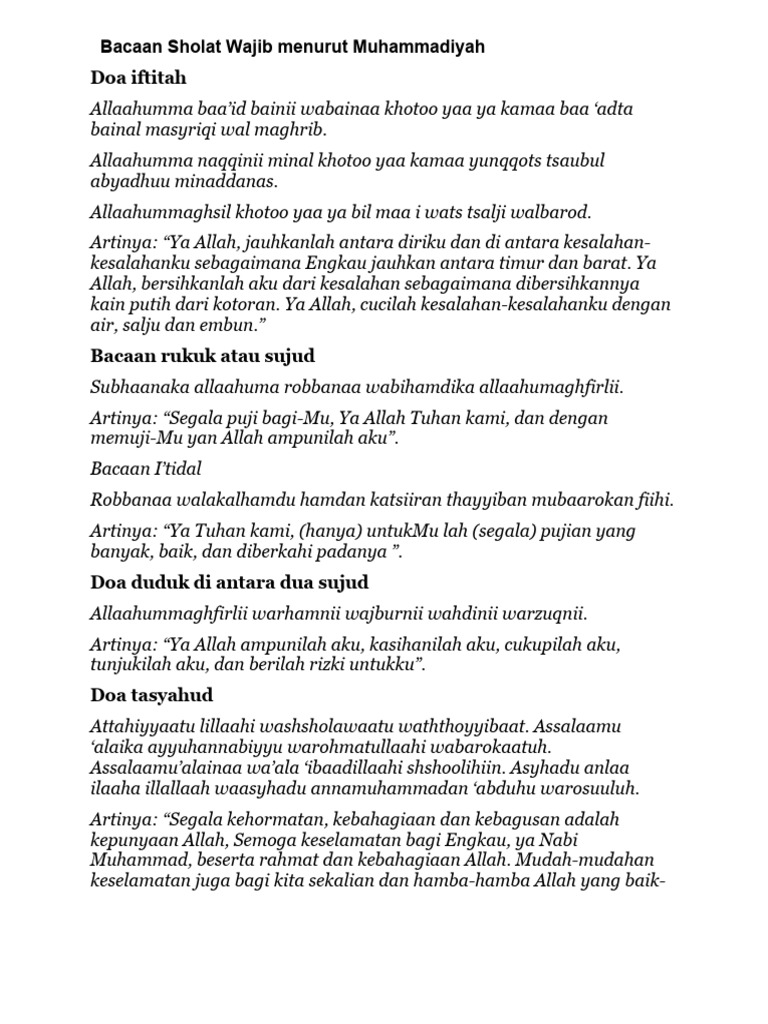 Bacaan Sholat Wajib Menurut Muhammadiyah | PDF