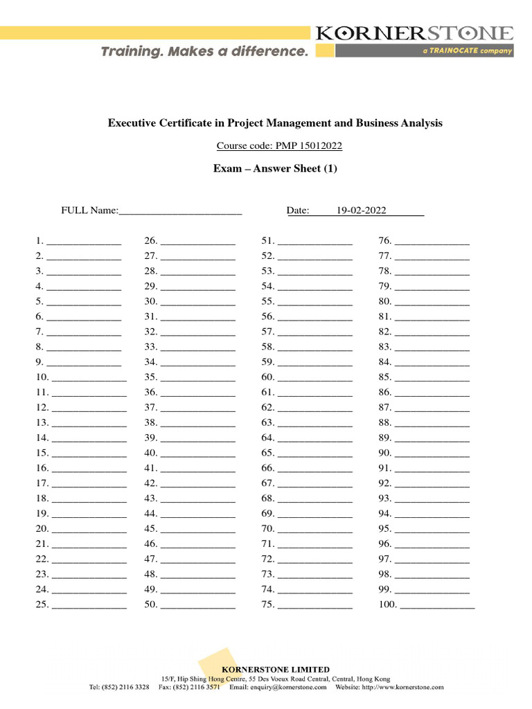 PMP_MockExam_Ans_Sheet | PDF | Vocational Education | Qualifications