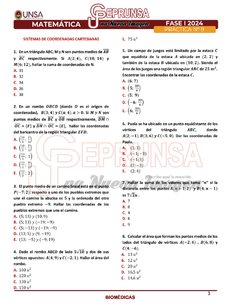 P9 (B) Matematica Ceprunsa I Fase 2024 | PDF