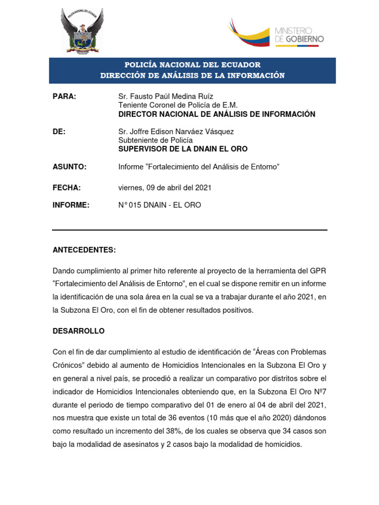Informe 015 Hito 1 GPR | PDF | Crímenes | Crimen y violencia