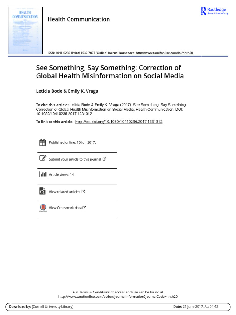 See Something, Say Something: Correction of Global Health Misinformation On Social Media | PDF ...
