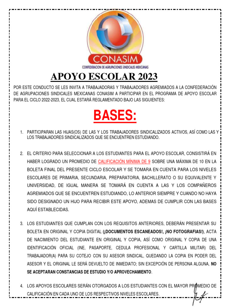 Convocatoria Apoyo Escolar CONASIM 2023 | PDF | Finanzas y dinero