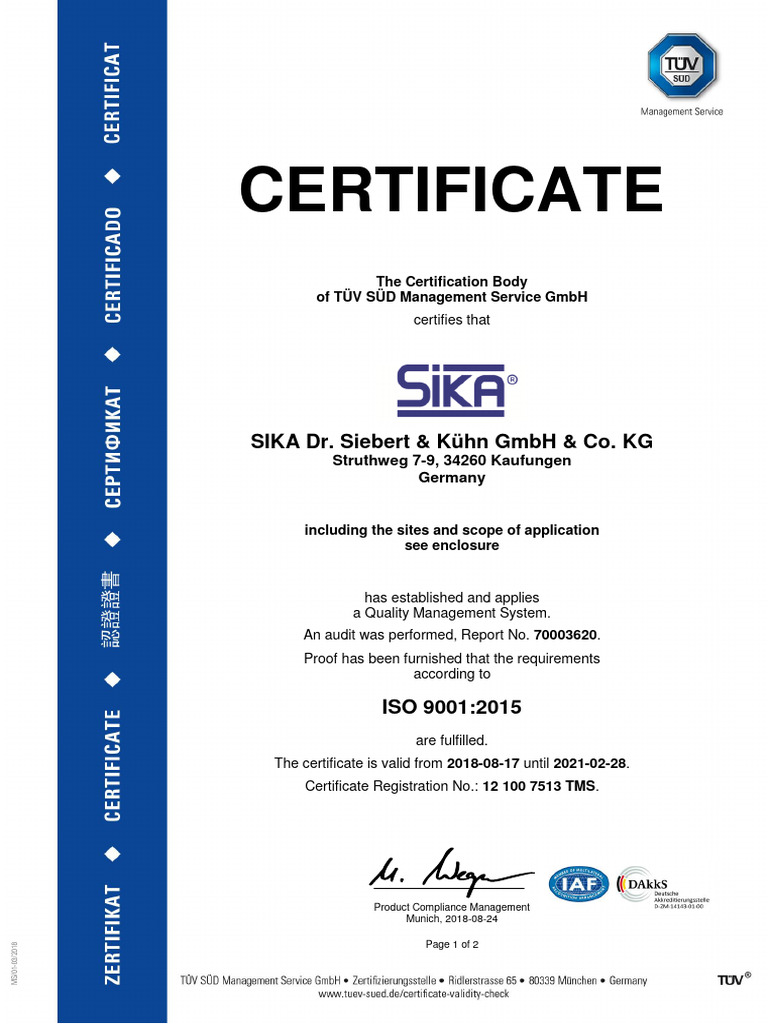 ISO 9001 7513ms SIKA en | PDF