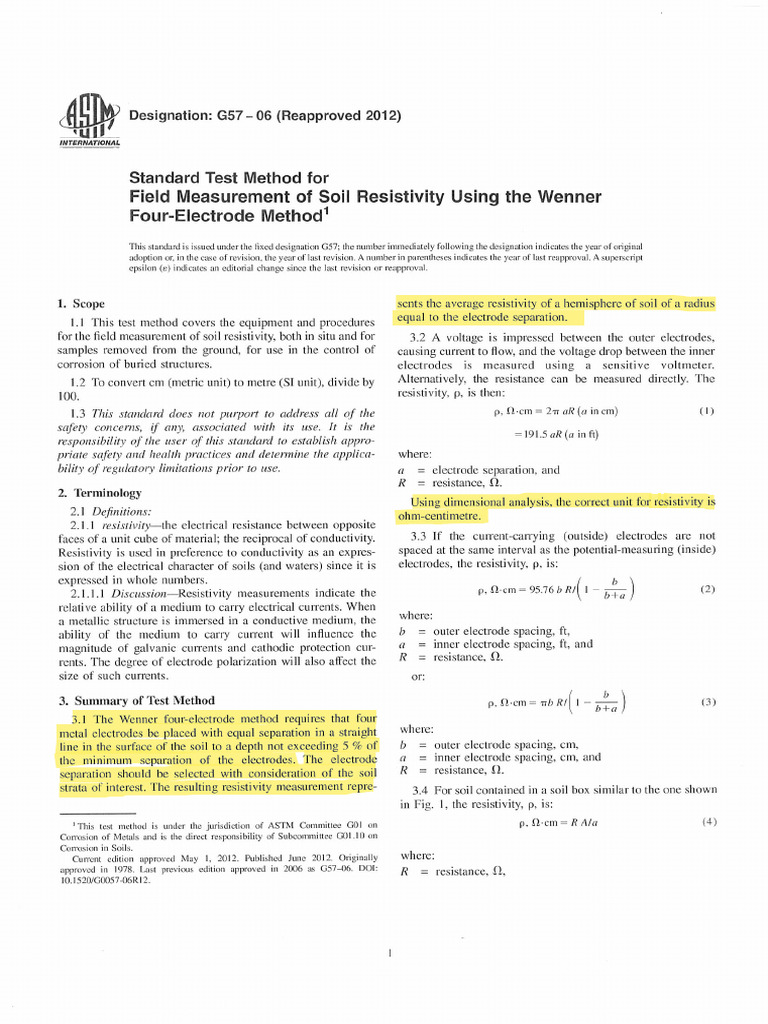 ASTM G57 06 R2012 Standard Test Method For Field Measurement of Soil ...