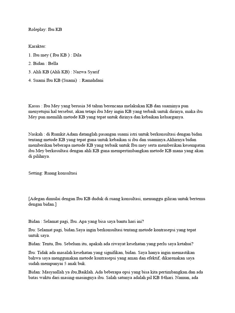 Roleplay Ibu KB | PDF | Kesehatan Holistik | Gaya Hidup
