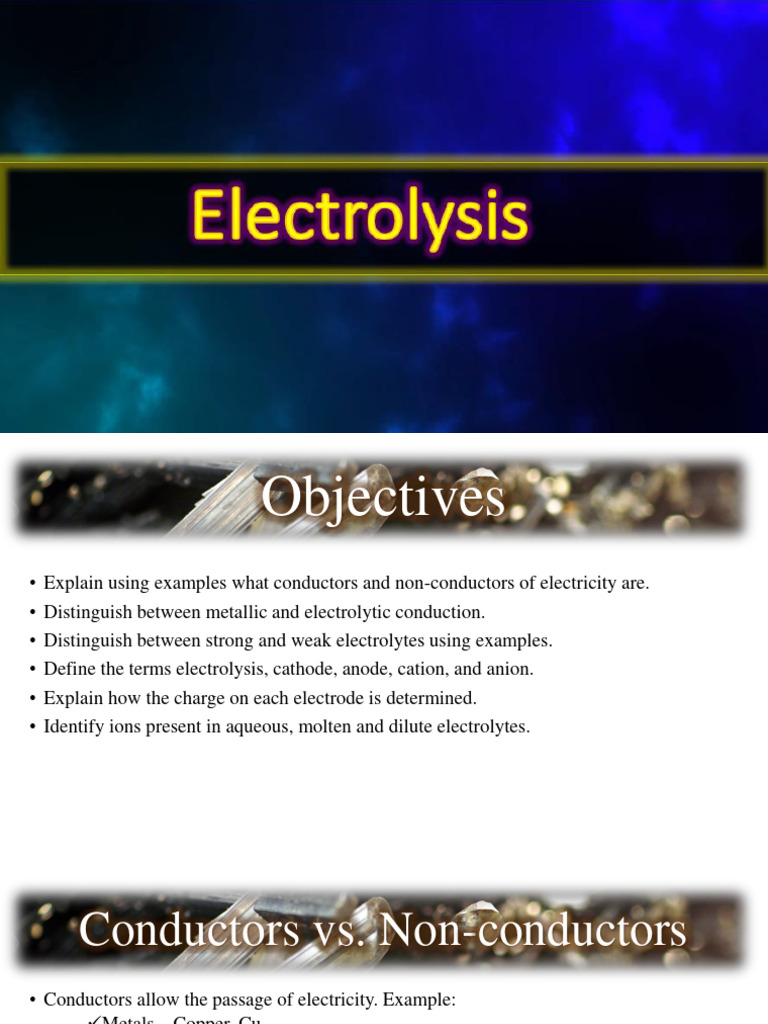 Introduction To Electrolysis | PDF | Electrolyte | Ion
