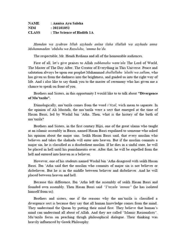 Devergence of Mu'tazila | PDF | God In Islam | Religious Faiths