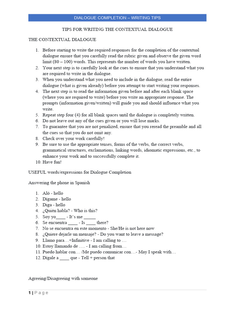 Tips For Writing The Contextual Dialogue | Download Free PDF | Syntax ...
