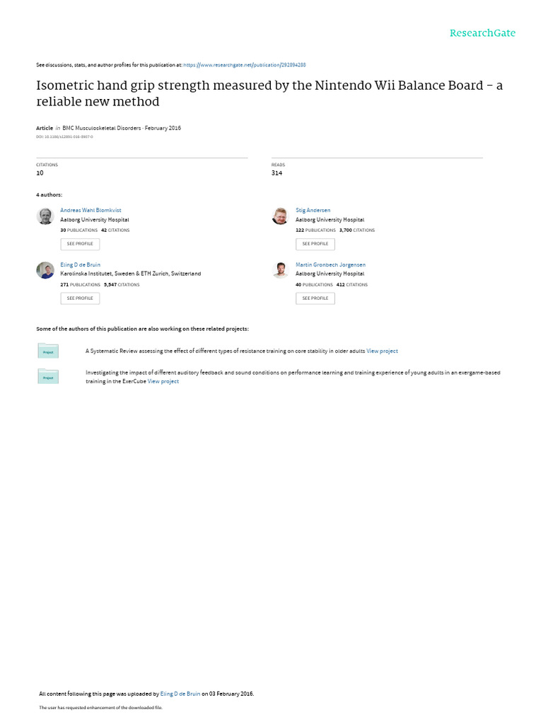 Isometric Hand Grip Strength Measured by The Nintendo Wii Balance Board ...