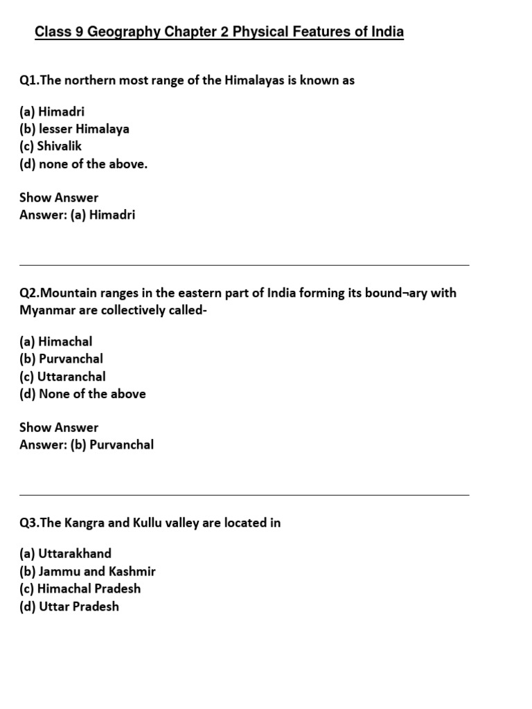 Class 9 Geography Chapter 2 Physical Features of India | PDF | Himalayas | Earth Sciences