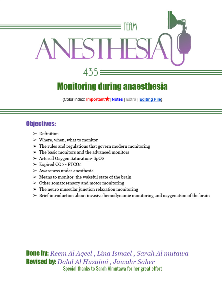 6 - Monitoring During Anaesthesia (Updated) | PDF