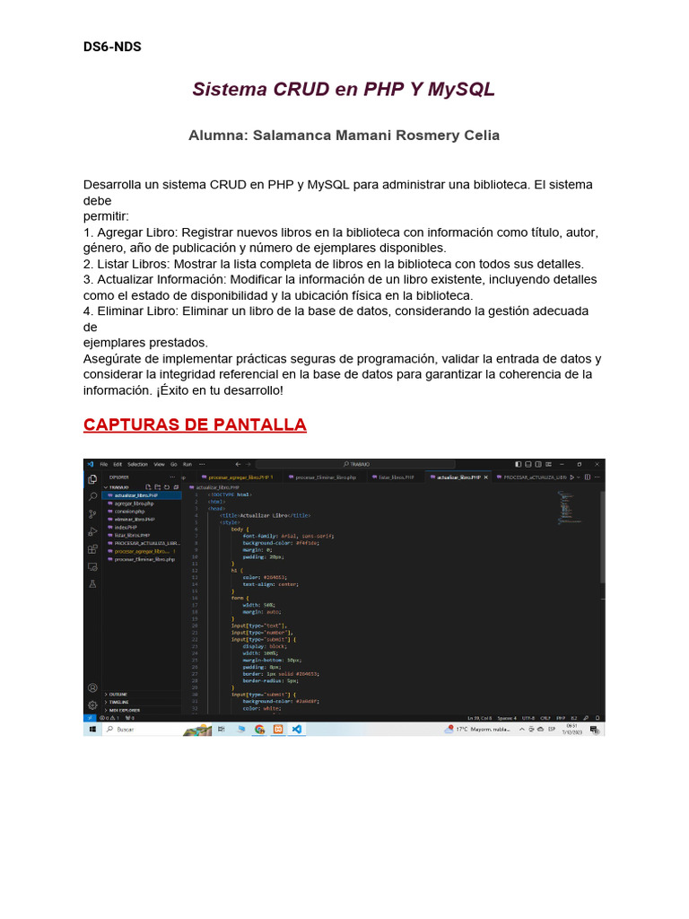 Salamanca Mamani Rosmery Celia - DS6 - NDS | PDF | Mi sql | Biblioteca (informática)
