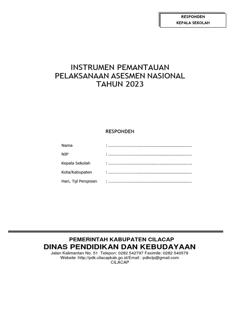 Instrumen Monev ANBK Jenjang SMP 2023 - Kab Cilacap | PDF