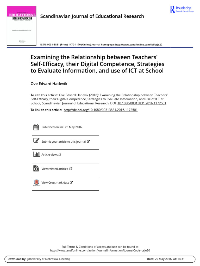 Examining The Relationship Between Teachers' Self-Efficacy, Their Digital Competence, Strategies ...