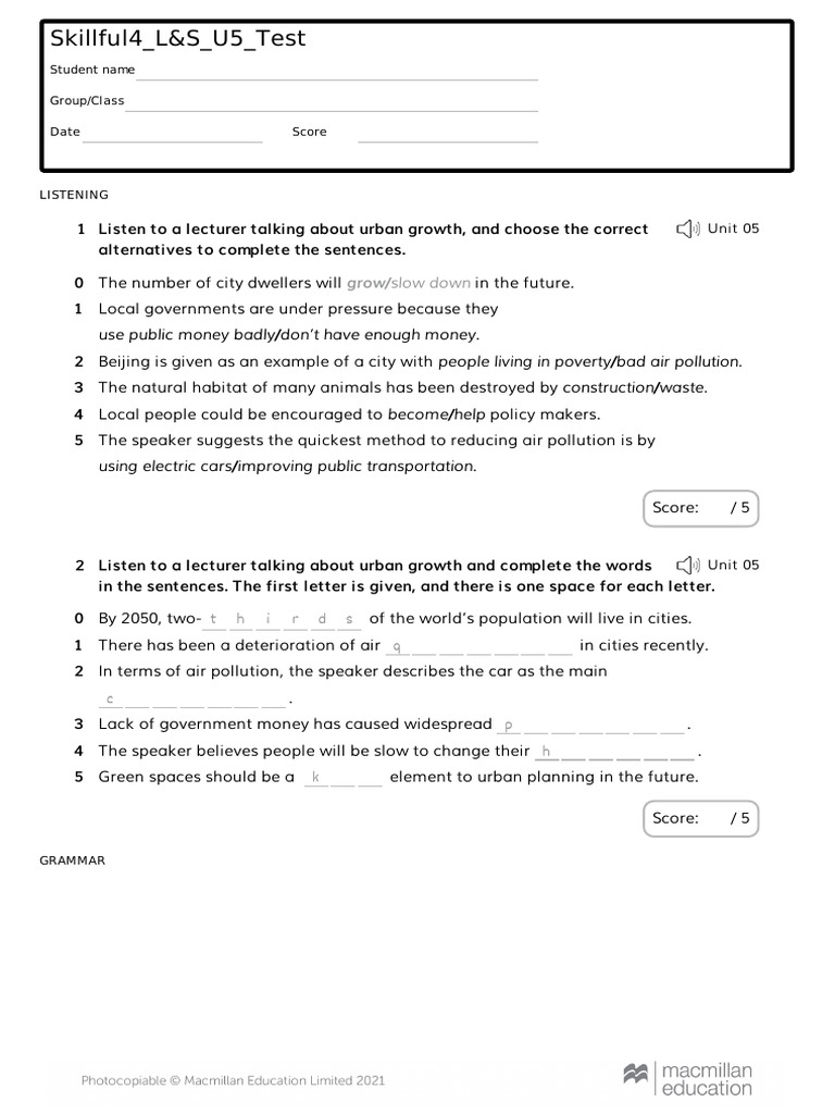 SKillful4 LS U5 Test Forss-Ct | PDF | Urban Sprawl