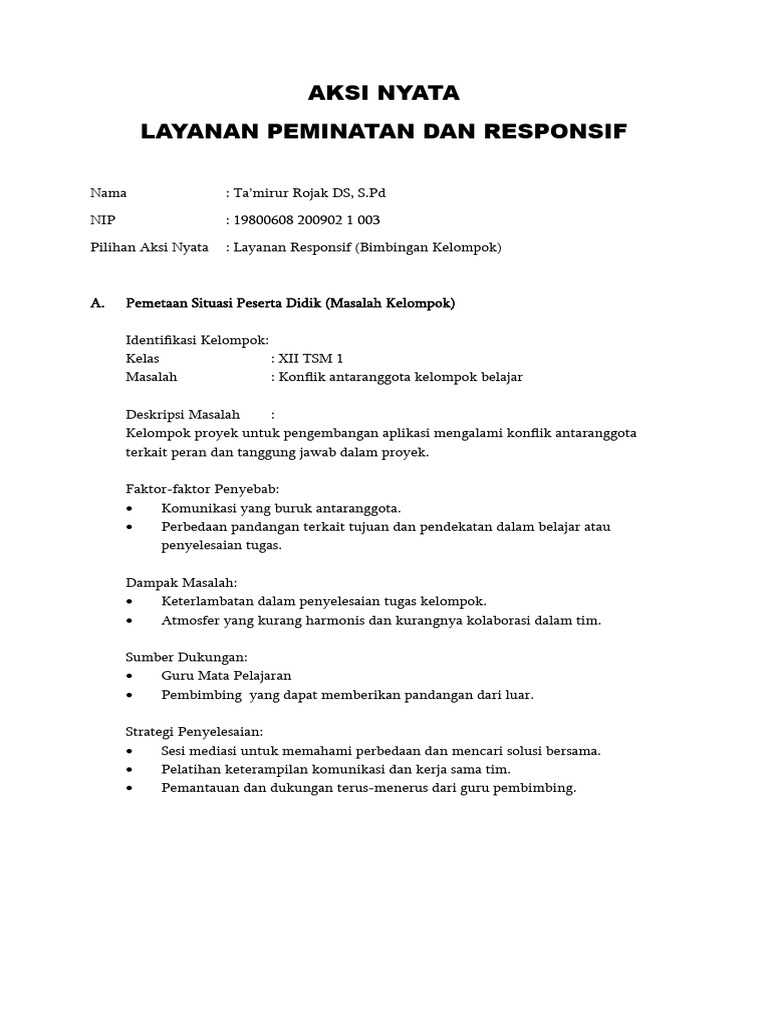 Aksi Nyata Layanan Peminatan Dan Responsif | PDF