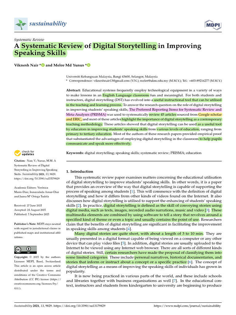 Nair 2021 - A Systematic Review of Digital Storytelling in Improving ...