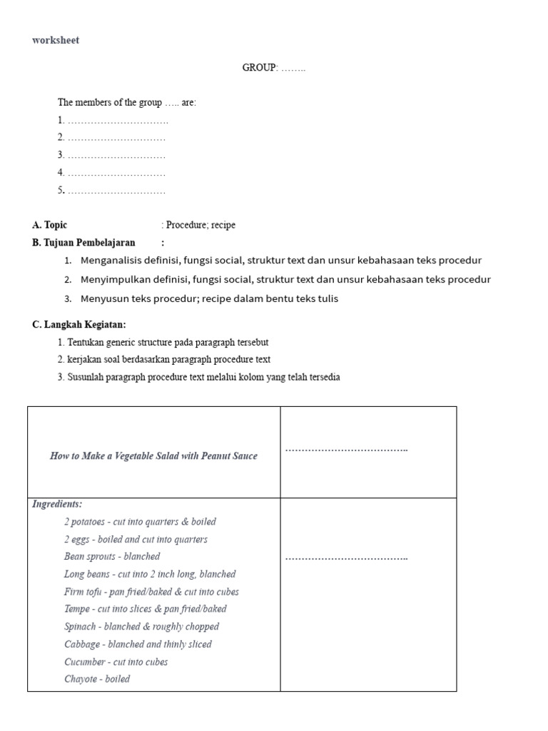 LKPD Procedure Text | PDF | Sauce | Peanuts