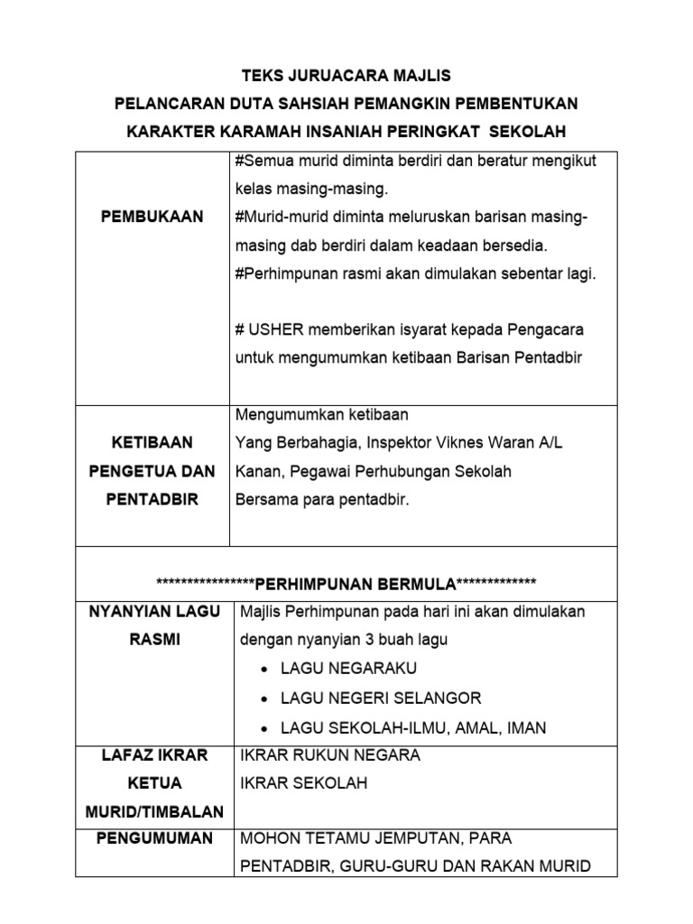 TEKS JURUACARA MAJLIS DUTA MURID | PDF