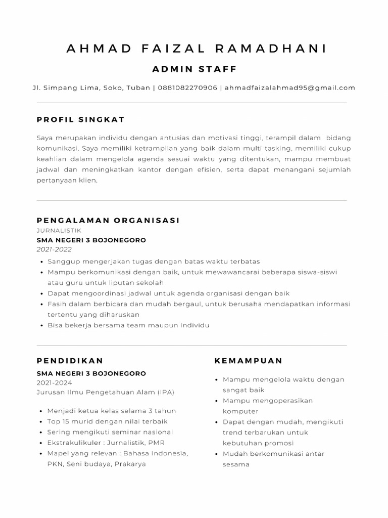 CV Ahmad Faizal Ramadhani | PDF