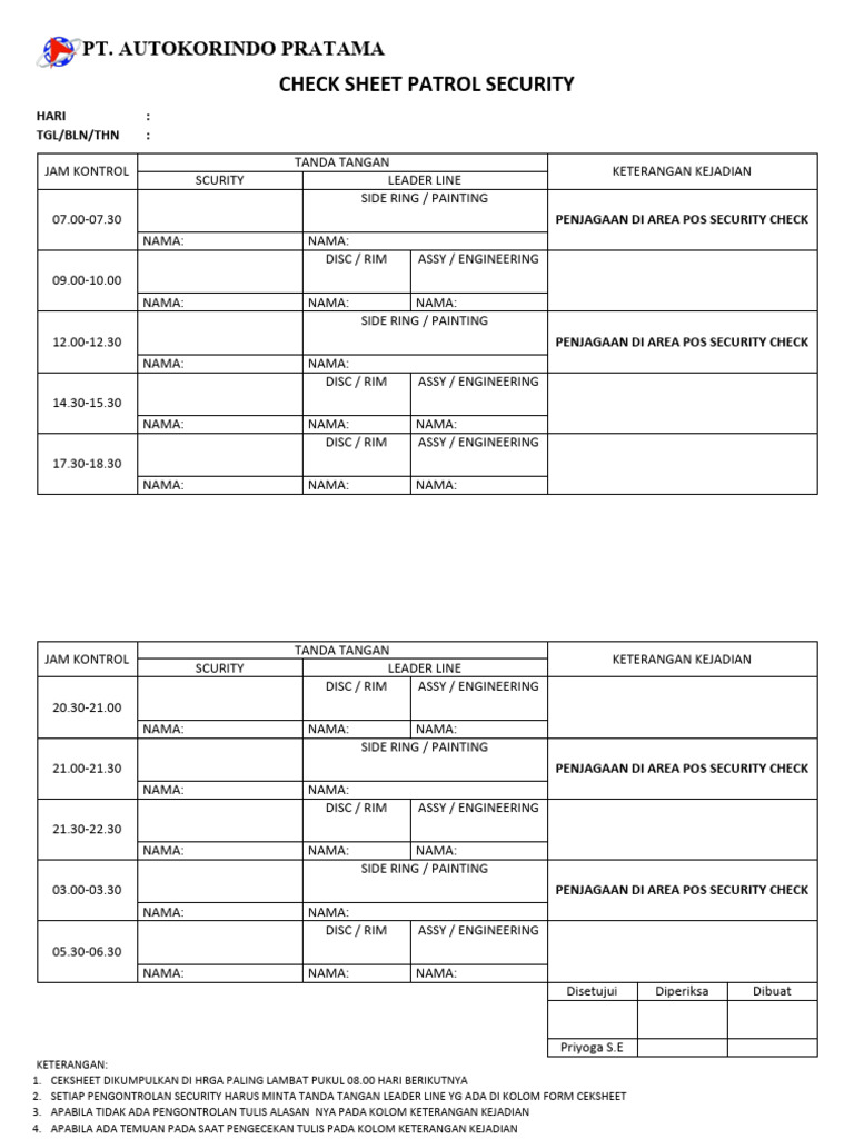 Check Sheet Patrol Security | PDF