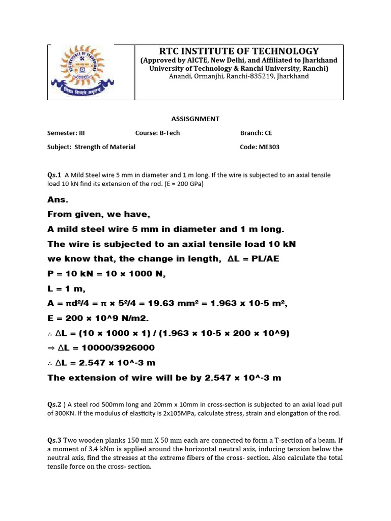 SOM Assignment | PDF | Young's Modulus | Bending