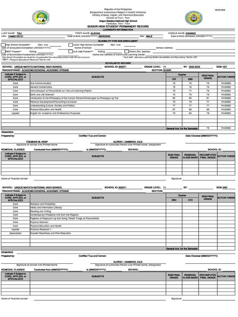 Form 137-SHS 2020 | PDF