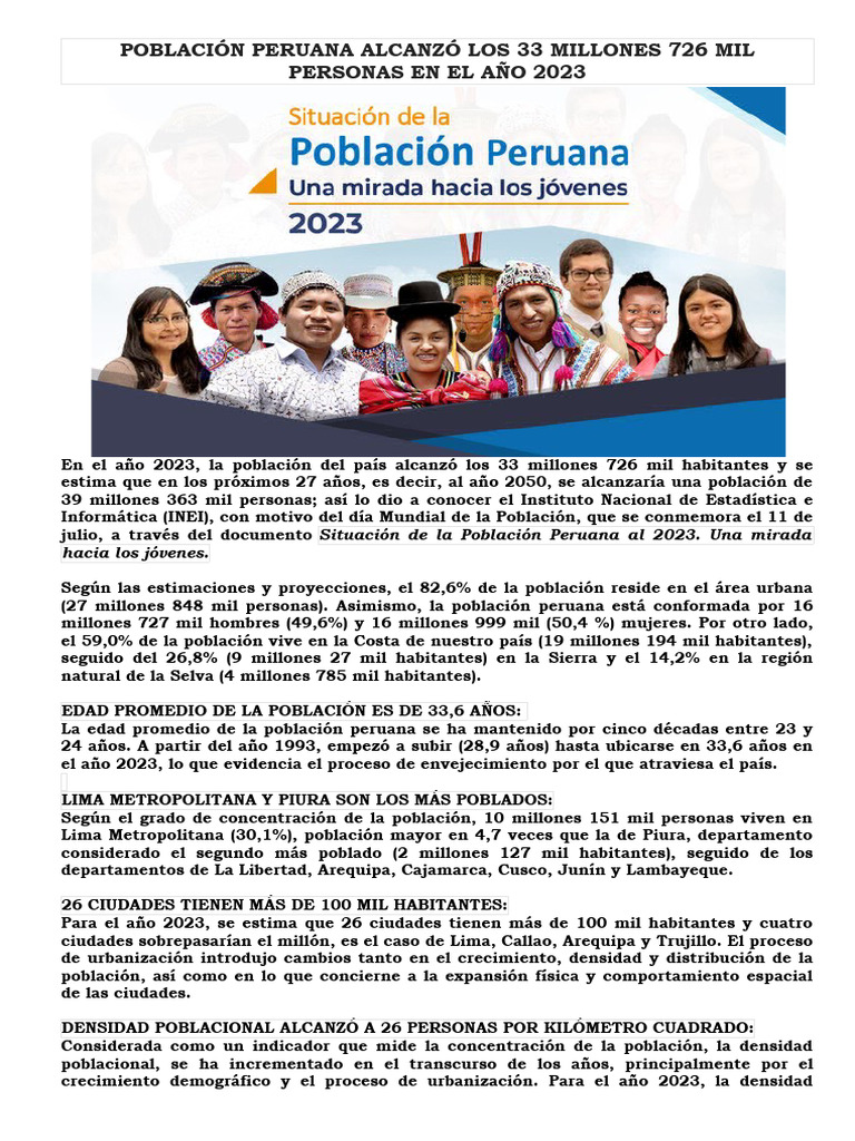 DEMOGRAFIA DEL PERU | PDF | Perú | Población