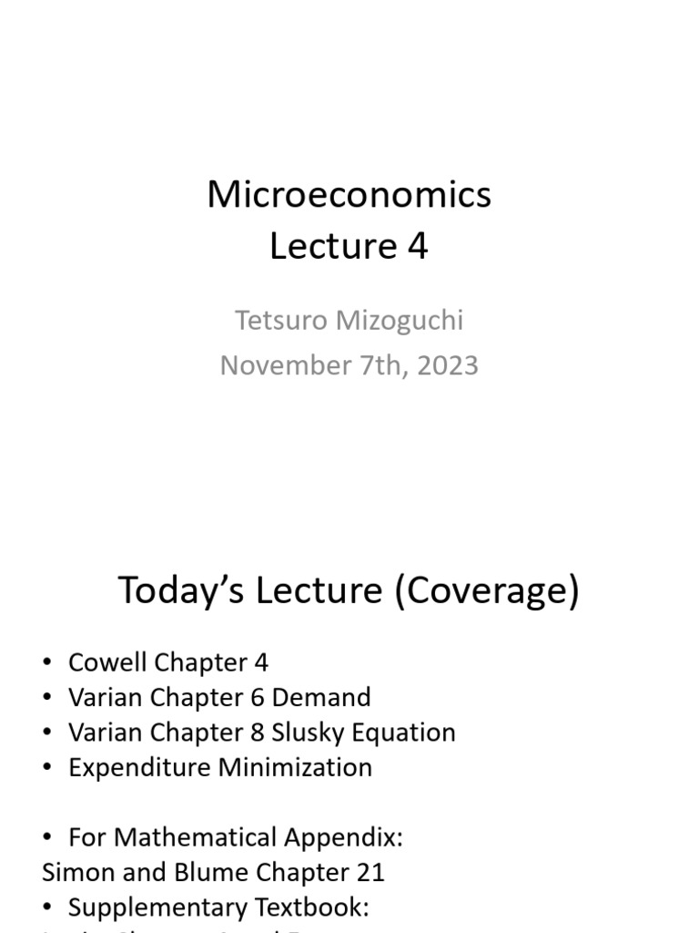 Microeconomics Lecture 4 | PDF | Mathematical Optimization | Utility