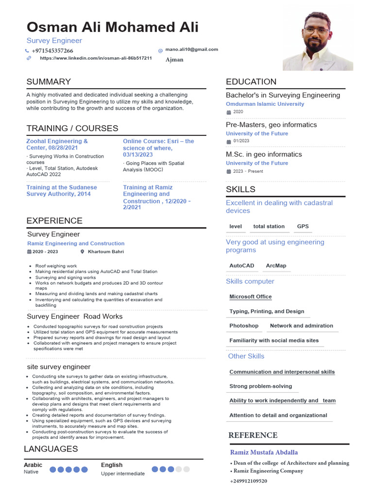 Eng. Osman Ali Cv | PDF | Surveying | Engineering