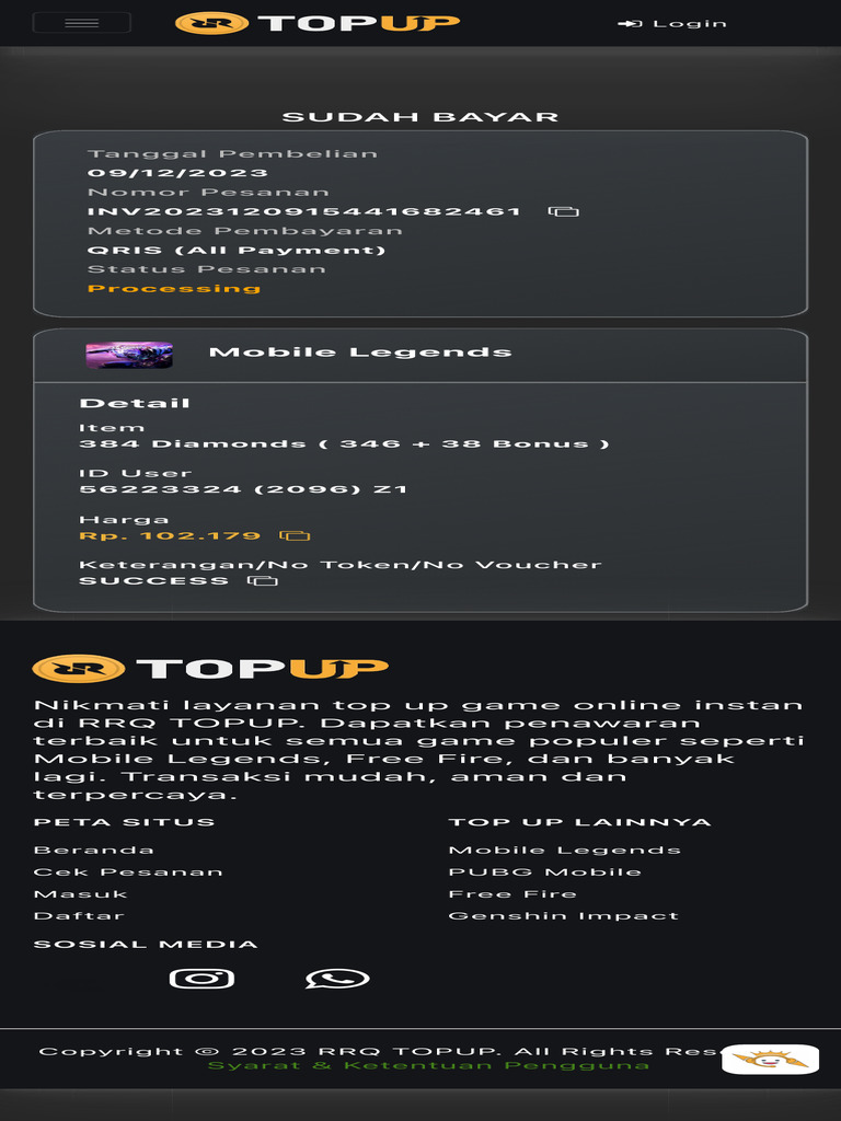 Detail Pembayaran - Layanan Topup Official Dari Team RRQ | PDF