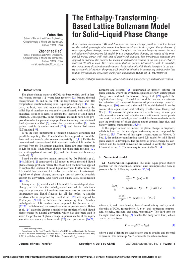 2018.yutao Huo - Zhonghao Rao - The Enthalpy-TransformingBased Lattice Boltzmann Model For Solid ...