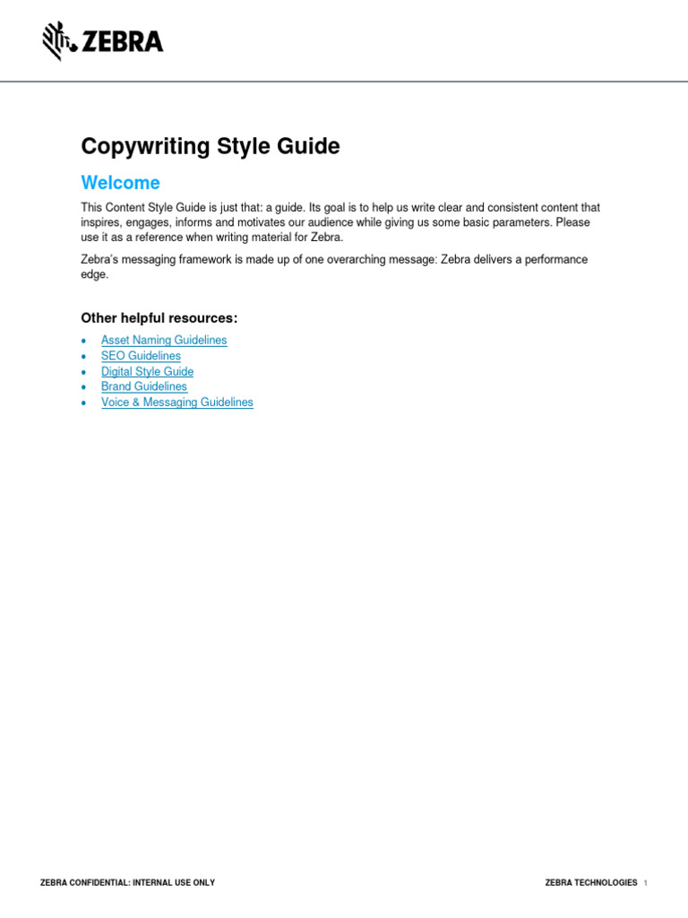 Zebra Guide Copywrighting Style Guide en Us | PDF | Business