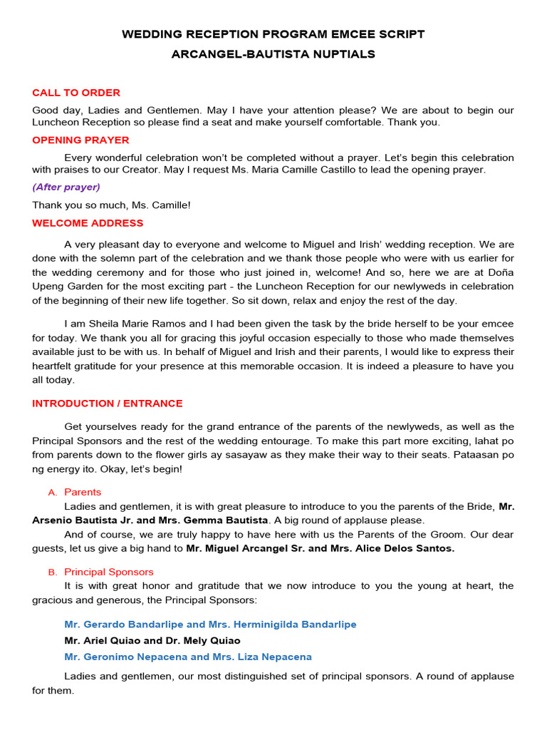 WEDDING-RECEPTION-PROGRAM-EMCEE-SCRIPT | PDF | Wedding | Bride