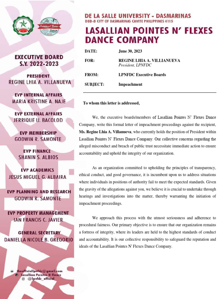 Final Letter For Impeachment | PDF | Impeachment | Governance