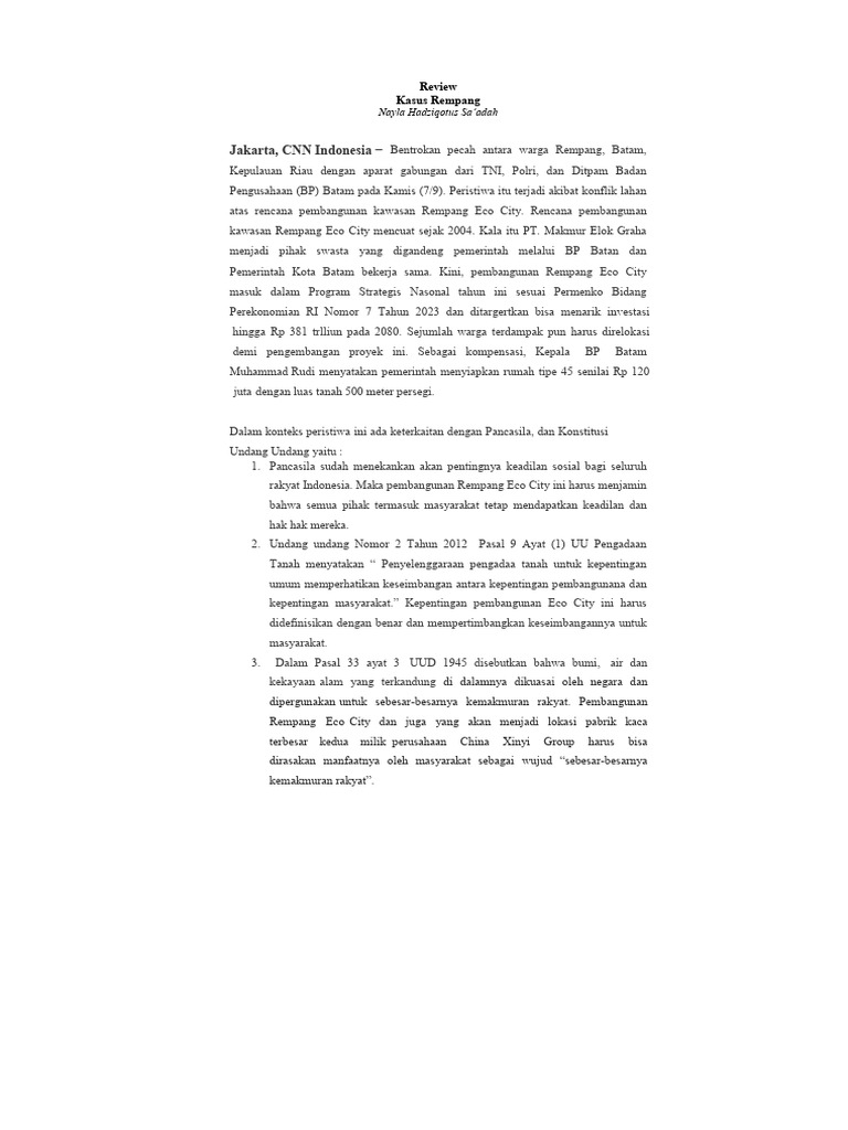 Review Kasus Rempang Nayla H.S. | PDF