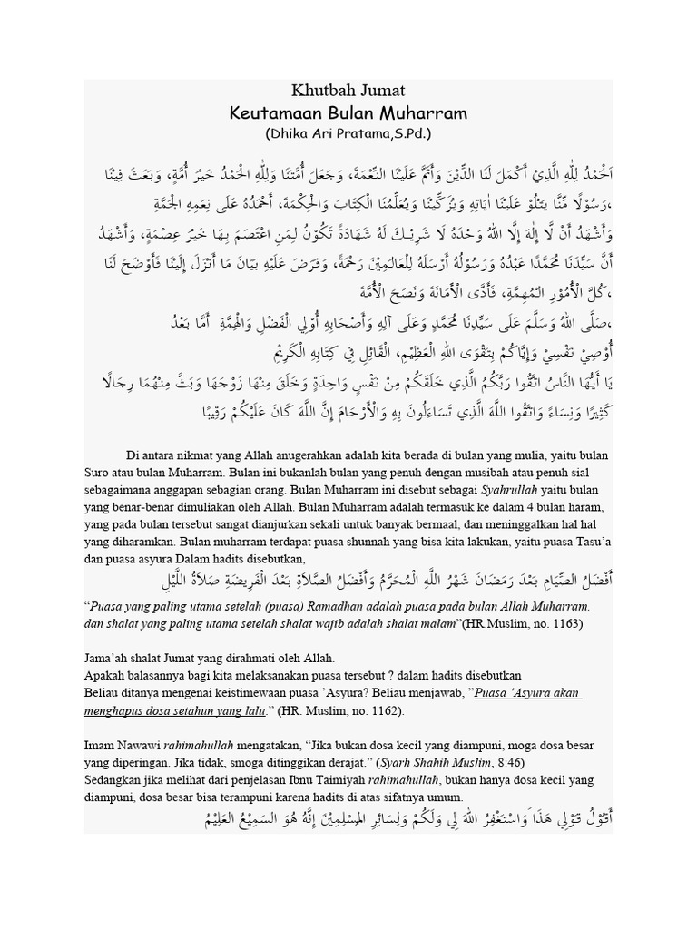 Khutbah Jumat Keutamaan Muharram | PDF