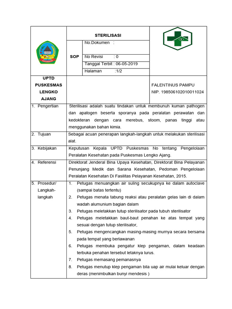 Sop Sterilisasi | PDF
