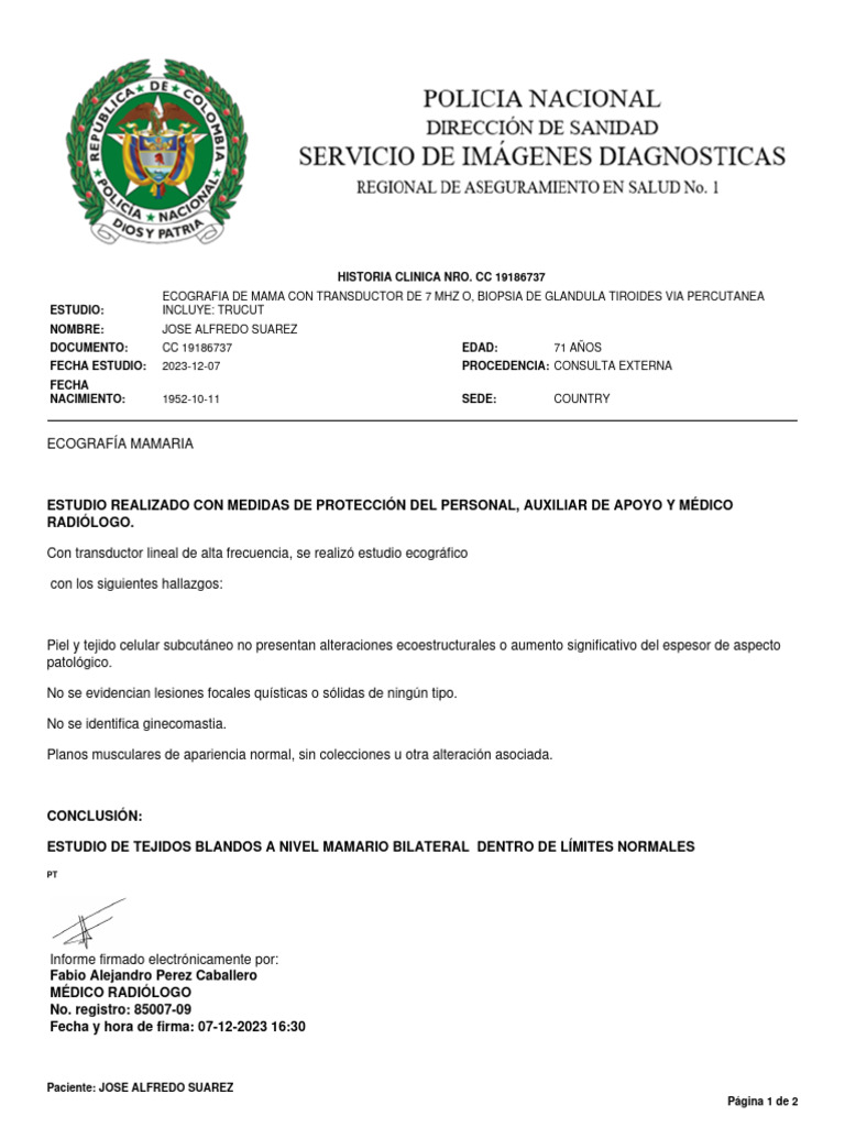 Ecografia de Mama Con Transductor de 7 MHZ O, Biopsia de Glandula ...
