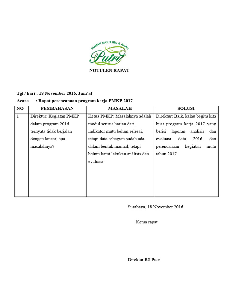 Notulen Rapat Program Kerja Mutu | PDF