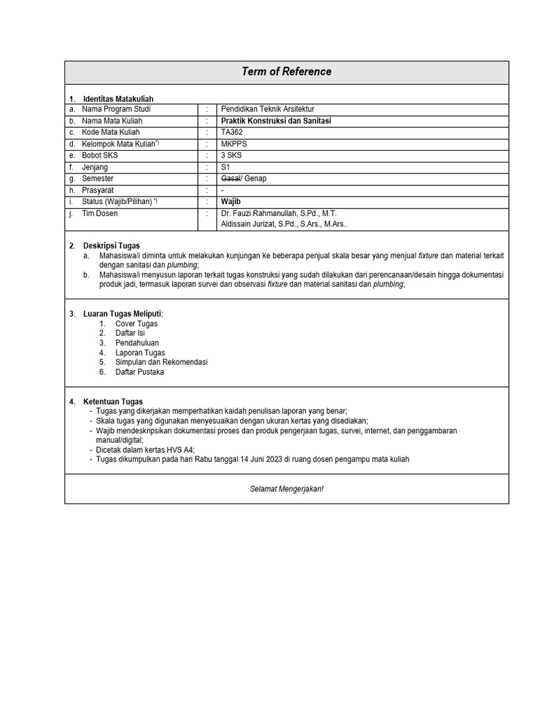 Praktik Konstruksi Dan Sanitasi Tugas Final | PDF