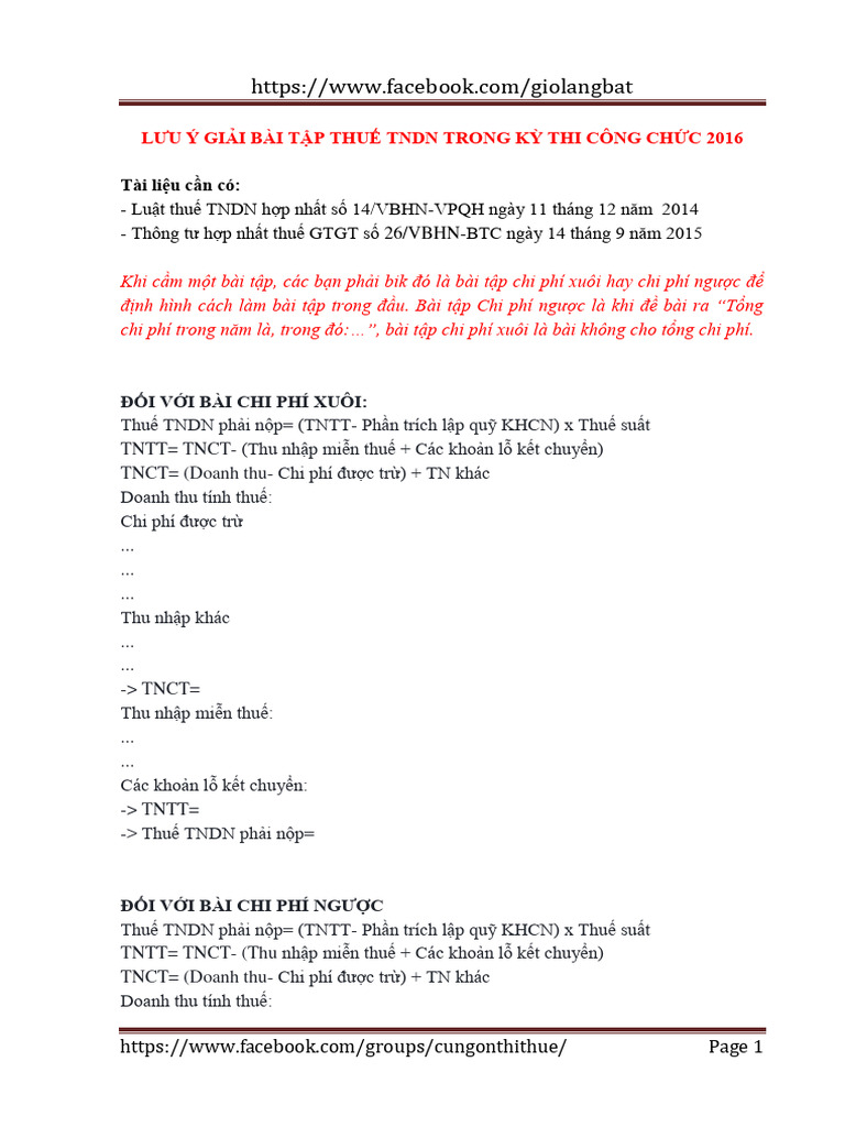 Luu y Giai Bai Tap Thue TNDN (5) - A Phong | PDF