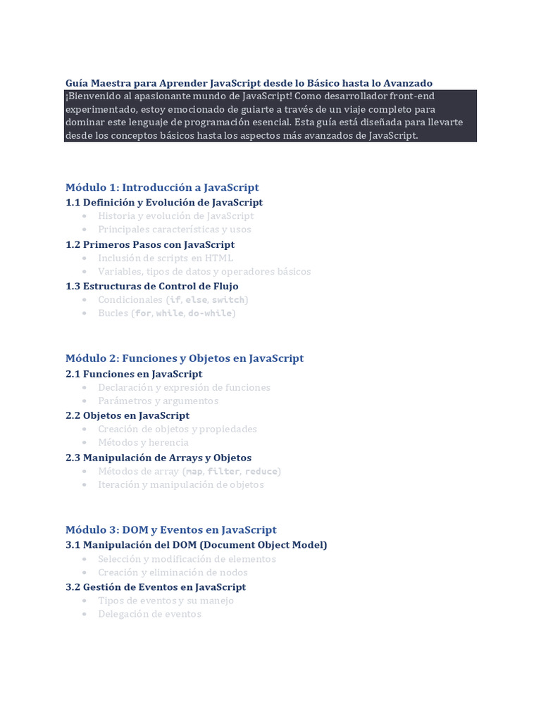 Guía Maestra para Aprender JavaScript Desde Lo Básico Hasta | PDF Guía Maestra para Aprender JavaScript Desde Lo Básico Hasta | PDF